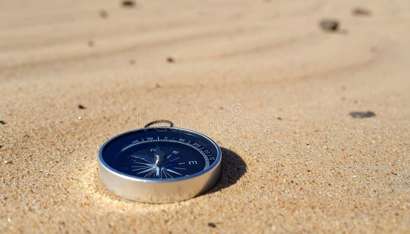 Compass in Sand: Guiding Light on a Journey of Discovery Stock Image ...