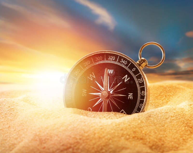 Compass in sand stock photo. Image of abstract, nature - 74525420
