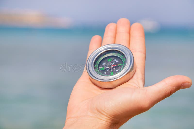 Compass on the Sea Coast. Selective Focus Stock Image - Image of copy ...