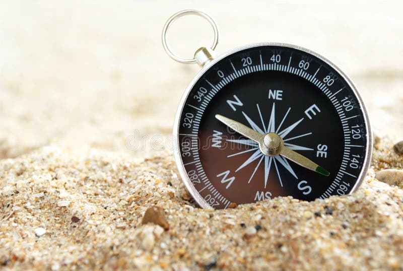 Compass on the sea sand stock image. Image of direction - 24928499