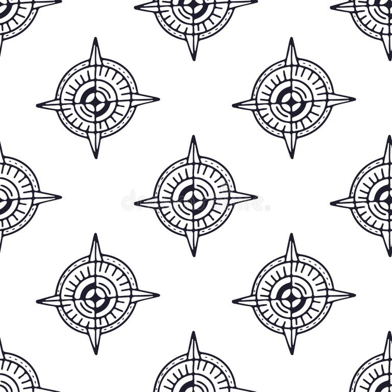 Compass Seamless Pattern in Black and White Colors. Minimalistic ...