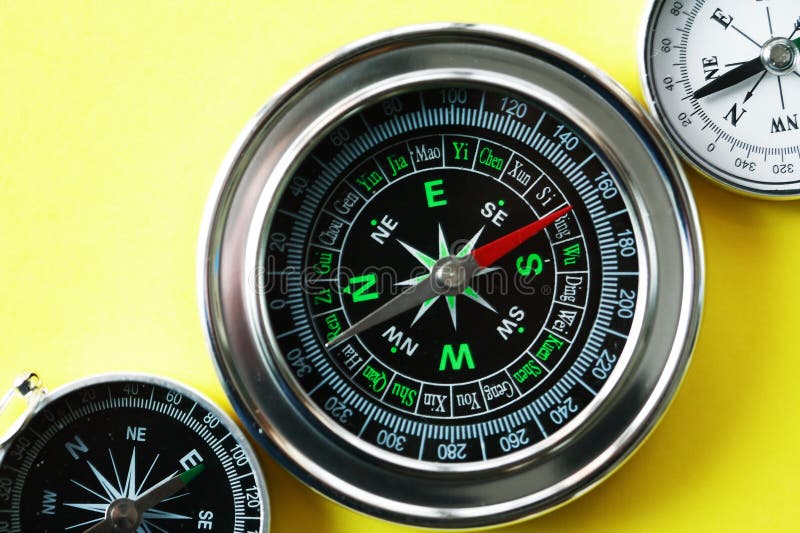 Compass Set on Yellow stock image. Image of compass - 270660691
