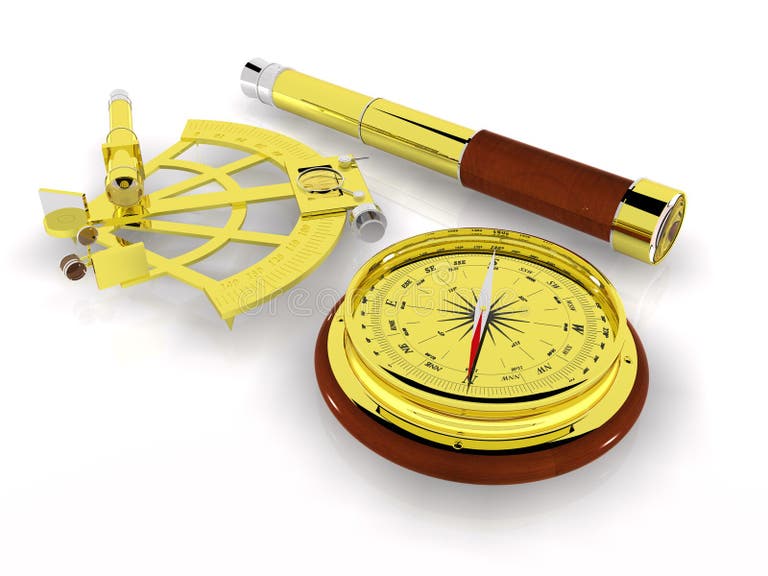 Compass, Sextant and Telescope Stock Image - Image of pointer ...