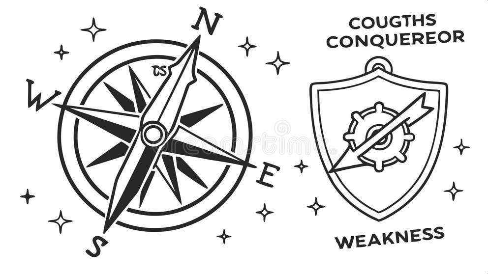 Compass Shield with Text Weakness and Conqueror Direction Motivation ...