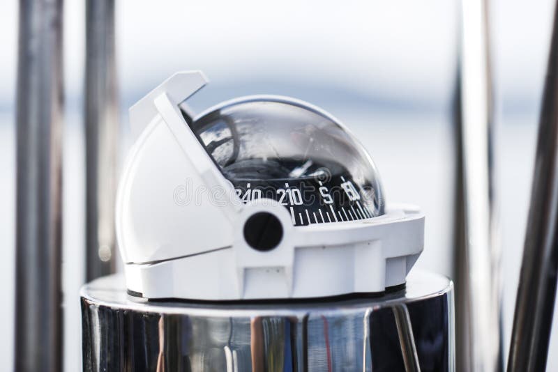 A Compass, a Side View from on a Sailing Yacht. Stock Image - Image of ...