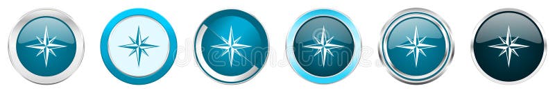Compass Silver Metallic Glossy Icons, Set of Modern Design Buttons for ...