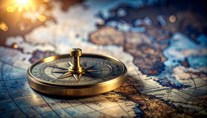 A Compass Sits on a Map of the World Stock Illustration - Illustration ...