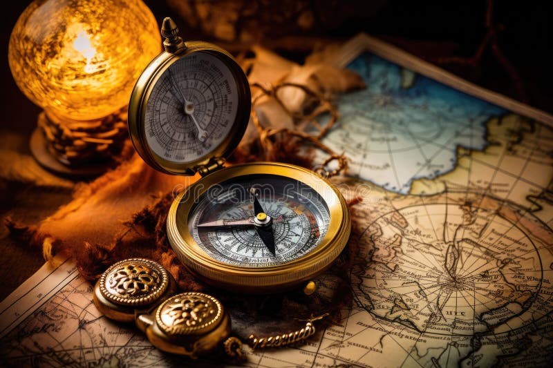 A Compass Sits on Top of a Map, Providing a Navigational Tool for ...