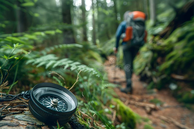 A Compass is Sitting on a Log in the Woods Generated by AI Stock ...