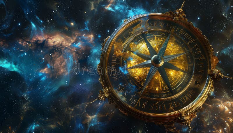 Compass in Space,clock in Space, Time Concept Stock Illustration ...