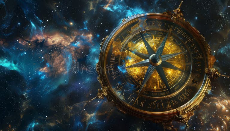 Compass in Space,clock in Space, Time Concept Stock Illustration ...