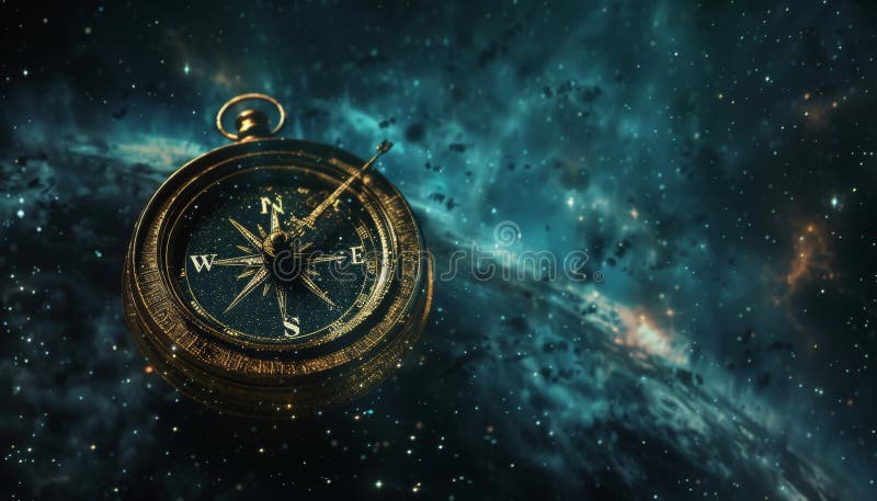 Compass in Space,clock in Space, Time Concept Stock Illustration ...
