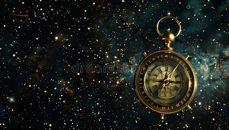 Compass in Space,clock in Space, Time Concept Stock Illustration ...