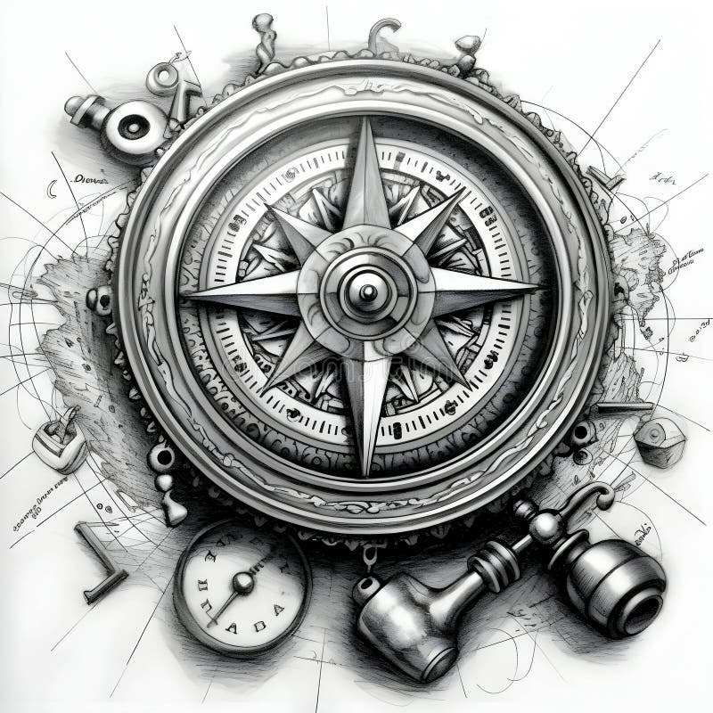 Compass and Star Symbol of Sailing Graphic Vector Stock Illustration ...