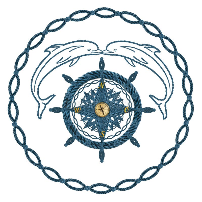 Compass Steering Wheel and Anchor Stock Photo - Image of dolphins ...