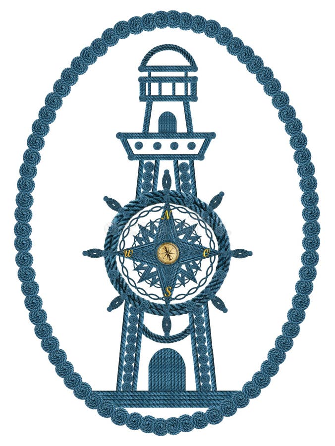 Compass Steering Wheel and Lighthouse Stock Illustration - Illustration ...
