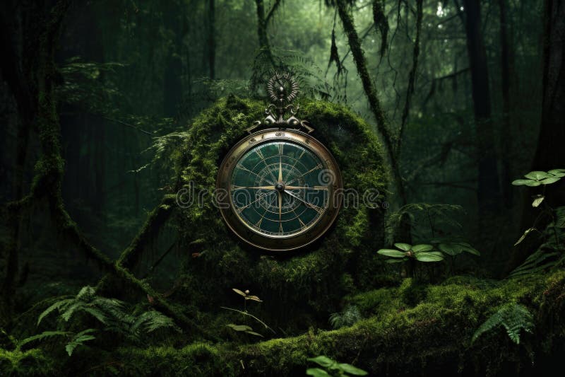A Compass Superimposed on an Image of a Dense Forest Stock Photo ...