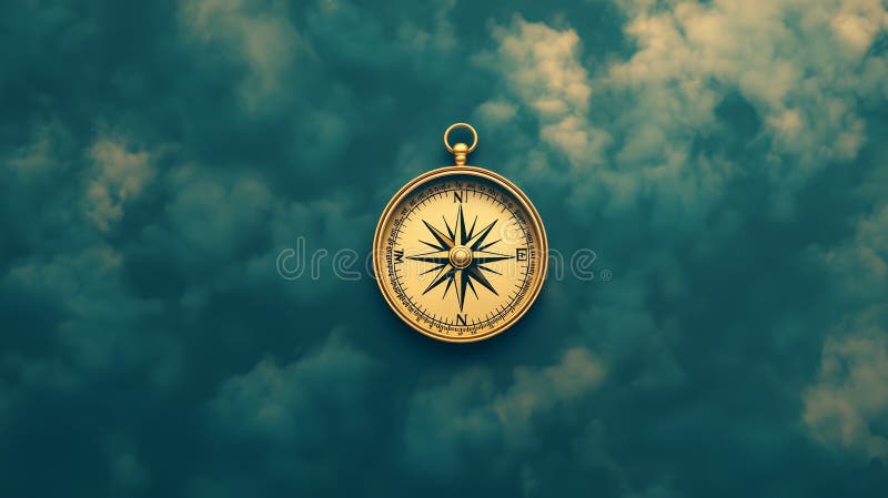 Compass Surrounded by Abstract Clouds in Soft Blue Sky Stock ...