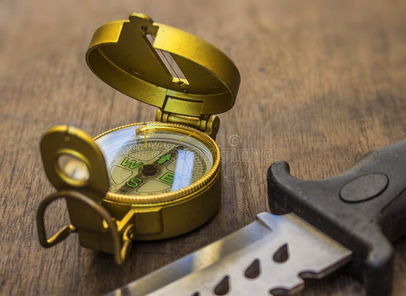 Compass and survival knife stock image. Image of military - 59979513