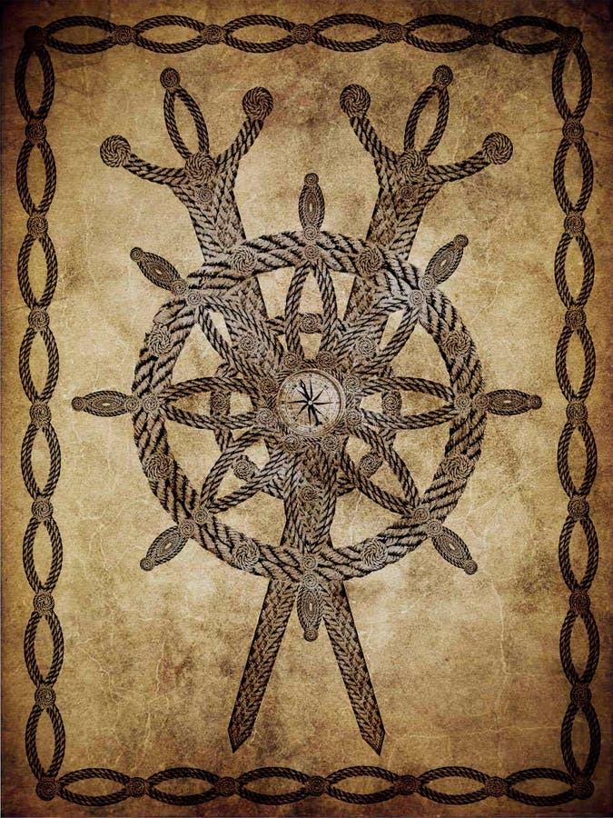 Compass Sword and Steering Wheel Stock Image - Image of rope, nautical ...