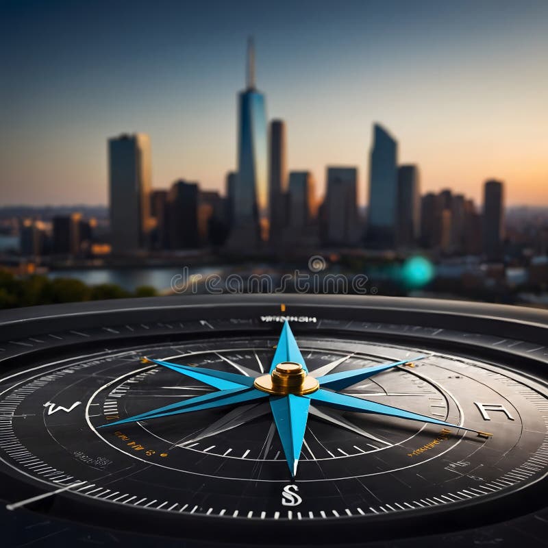 Compass Symbol Representing Business Direction Strategy City Skyline ...