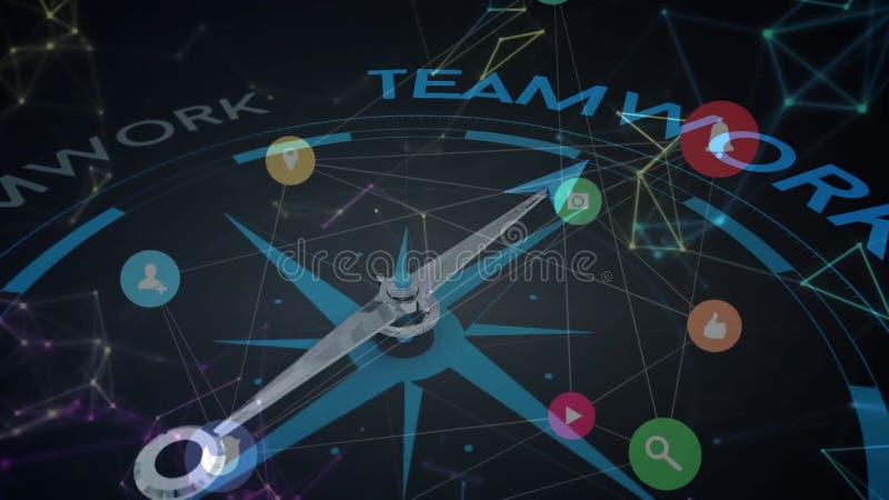 Compass with Teamwork Text and Social Media Icons Animation Stock Video ...