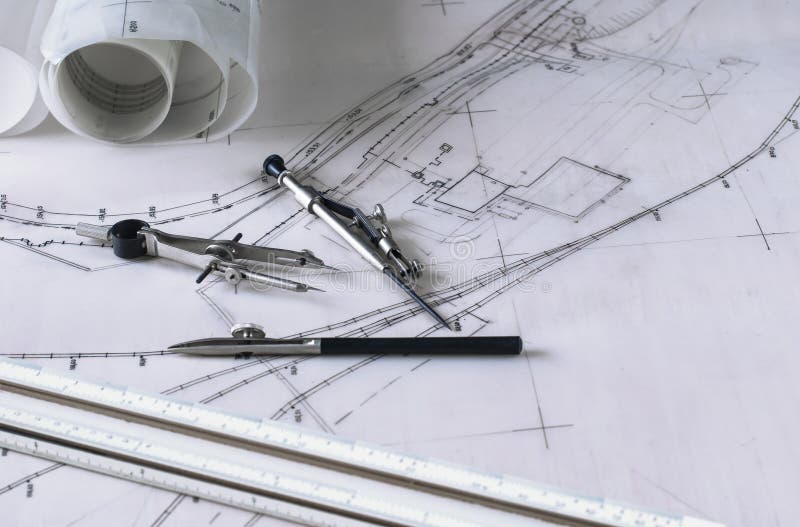 Compass Tools Set with City Plan and Topography. Stock Image - Image of ...