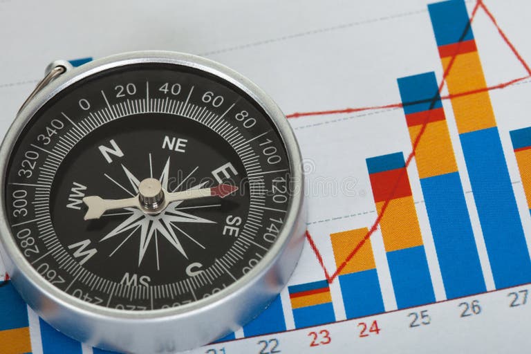 Compass on Top of Business Data Papers Stock Photo - Image of ...