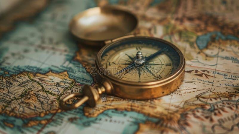 Compass on Top of Map stock photo. Image of geographic - 320080438