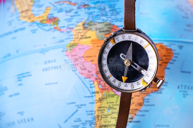 Compass on Top of World Map. Stock Image - Image of longitude, africa ...