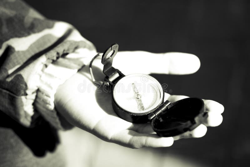 Compass for a Tourist Trip in the Hands Stock Photo - Image of north ...