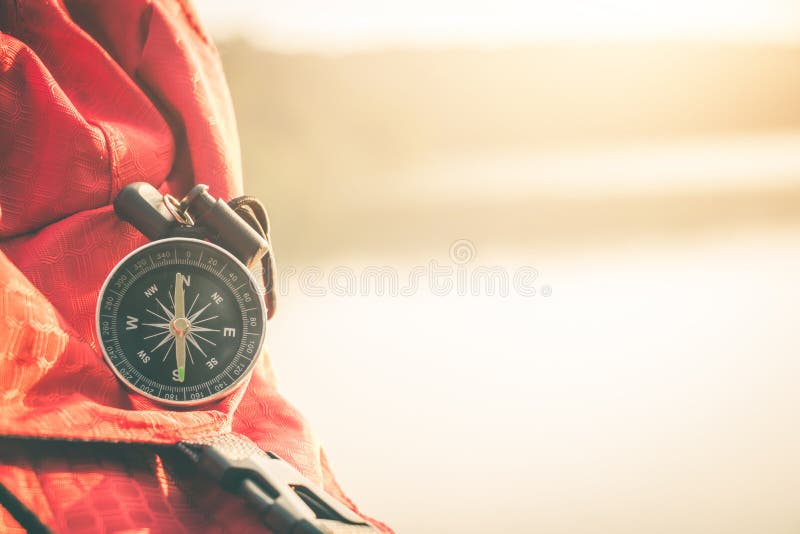 Compass of Tourists on Mountain at Sunset Sky Stock Image - Image of ...