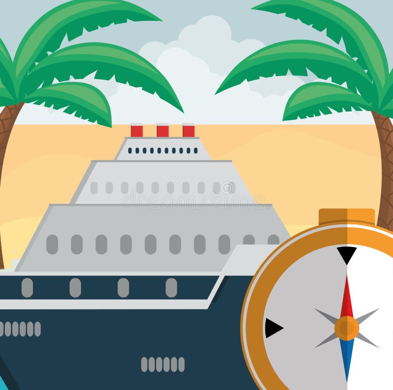 Compass Travel Guide with Cruise Ship Stock Illustration - Illustration ...
