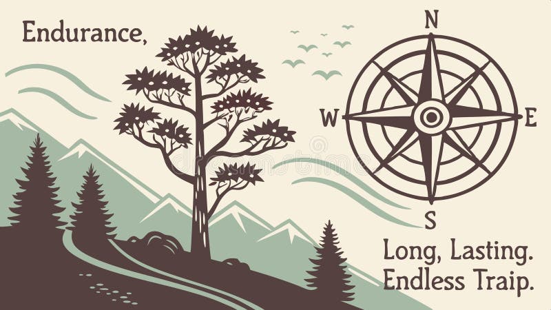 Compass and Tree Landscape, Endurance Symbol Vector Design Generative ...