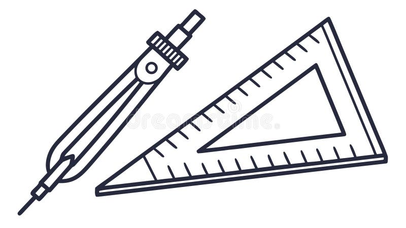 Compass and Triangle Ruler Line Art for Math and Architecture, Vector ...