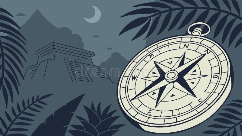 Compass in Verdant Jungle, Tropical Exploration Vector Map, Vector ...