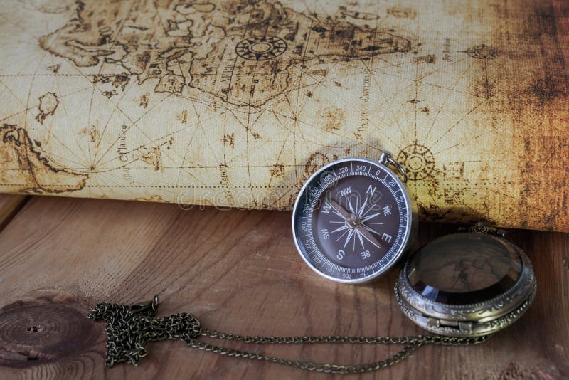 Compass on Vintage Map. Retro Style Stock Image - Image of history ...