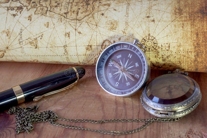 Compass on Vintage Map. Retro Style Stock Photo - Image of ancient ...