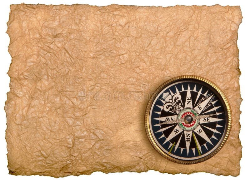 Compass on vintage paper stock image. Image of south - 28690425