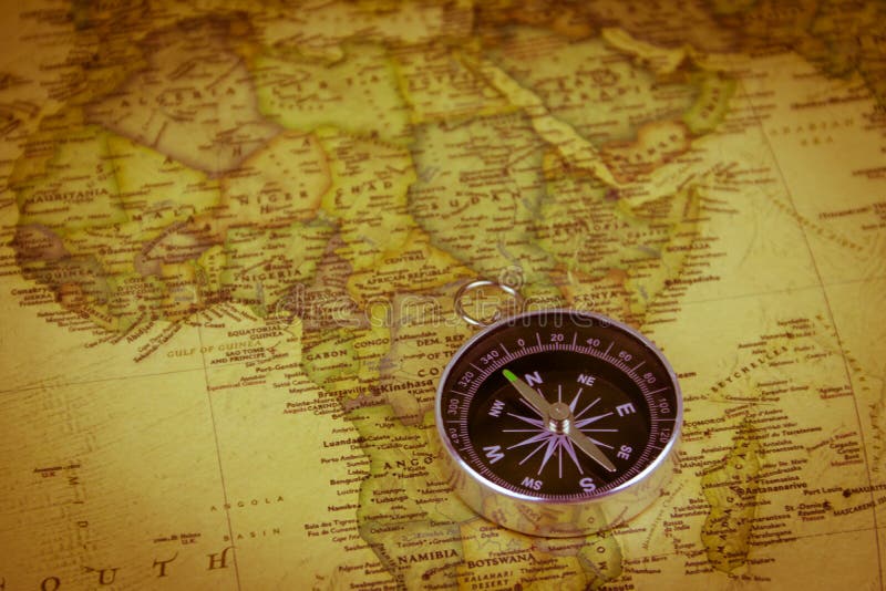 Compass on Vintage World Map. Retro Style Stock Image - Image of north ...
