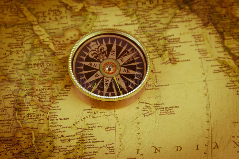 Compass on Vintage World Map. Retro Style Stock Image - Image of aged ...