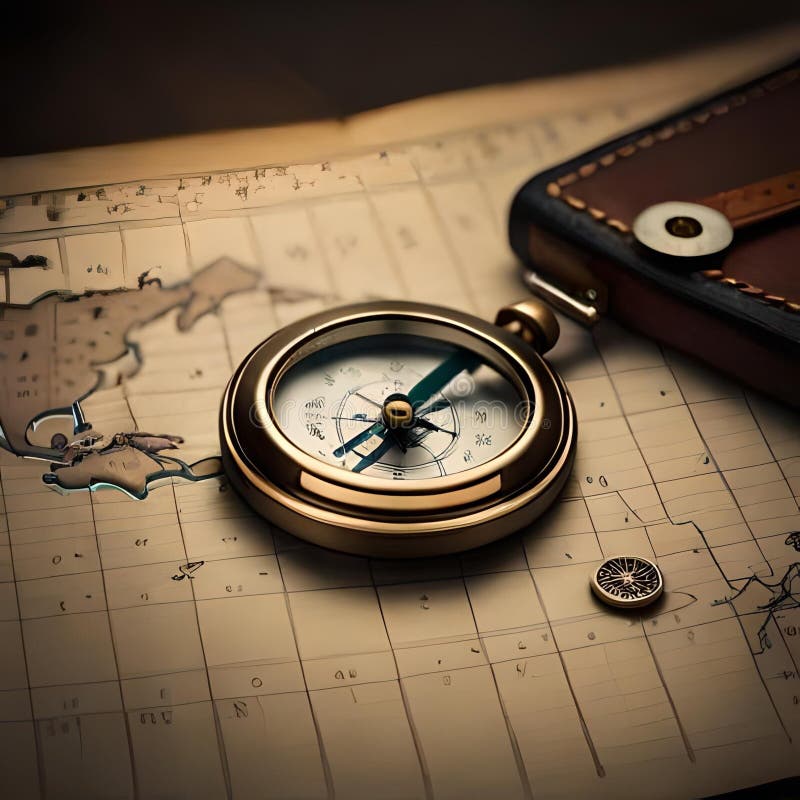 Compass and Wallet on a Map Stock Illustration - Illustration of text ...