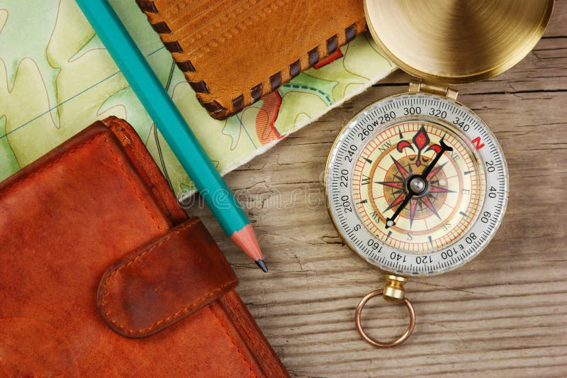 Compass Wallet and Passport Stock Image - Image of equipment, geography ...