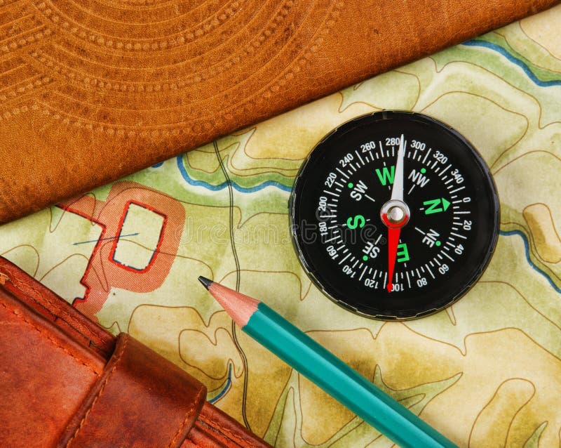 Compass Wallet and Passport Stock Image - Image of longitude, guidance ...