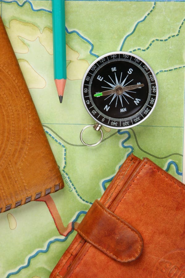 Compass Wallet and Passport on the Old Map Stock Image - Image of paper ...