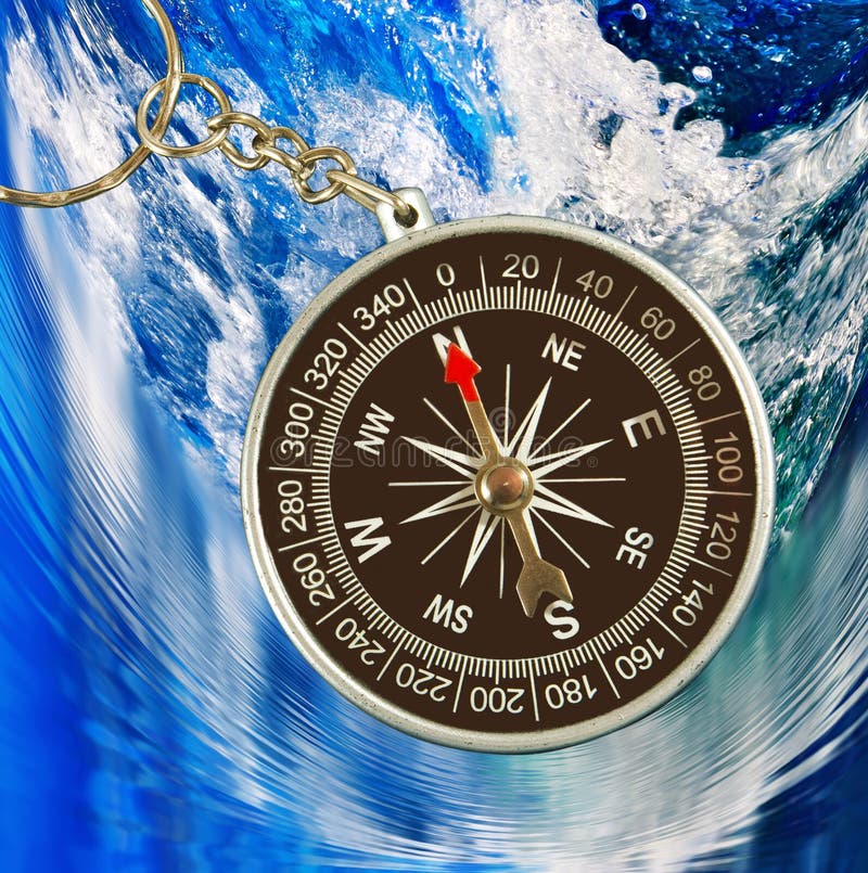 A Compass in Water Droplets Lies between Orange Pumpkins. Compass in ...