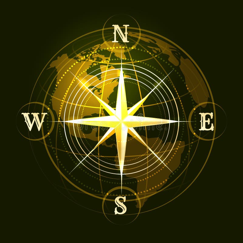 Compass Wind Rose and Globe Navigation Emblem Stock Illustration ...