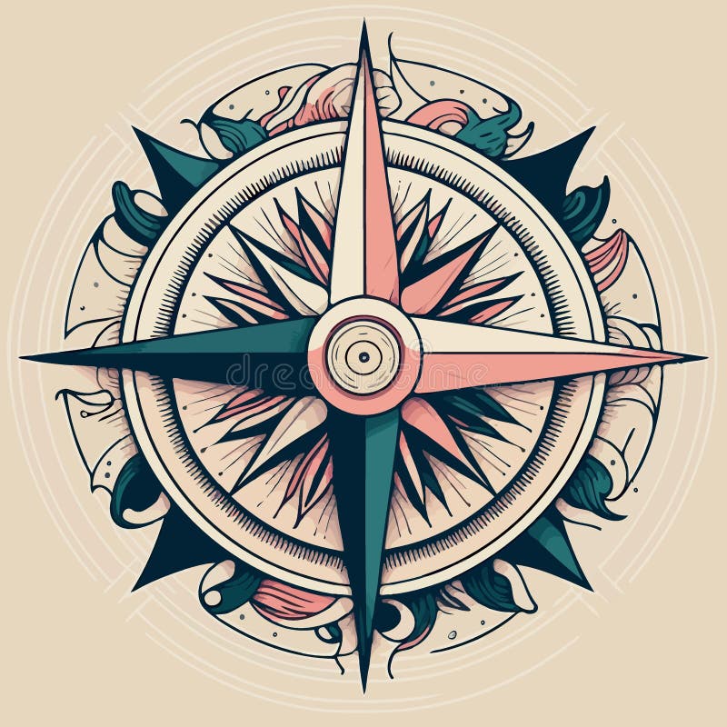 Compass Wind Rose in Stylized and Colored Illustration Stock Vector ...
