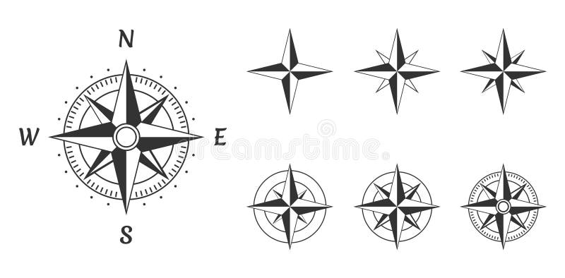 Old Sailing Marine Navigation Compass, Wind Rose Vector Icons Stock ...