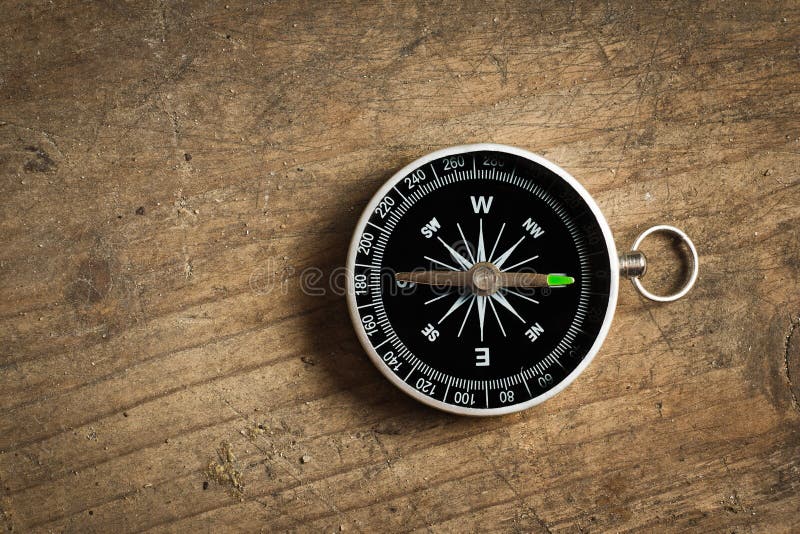 Compass on a wood table stock image. Image of road, navigational - 34766995